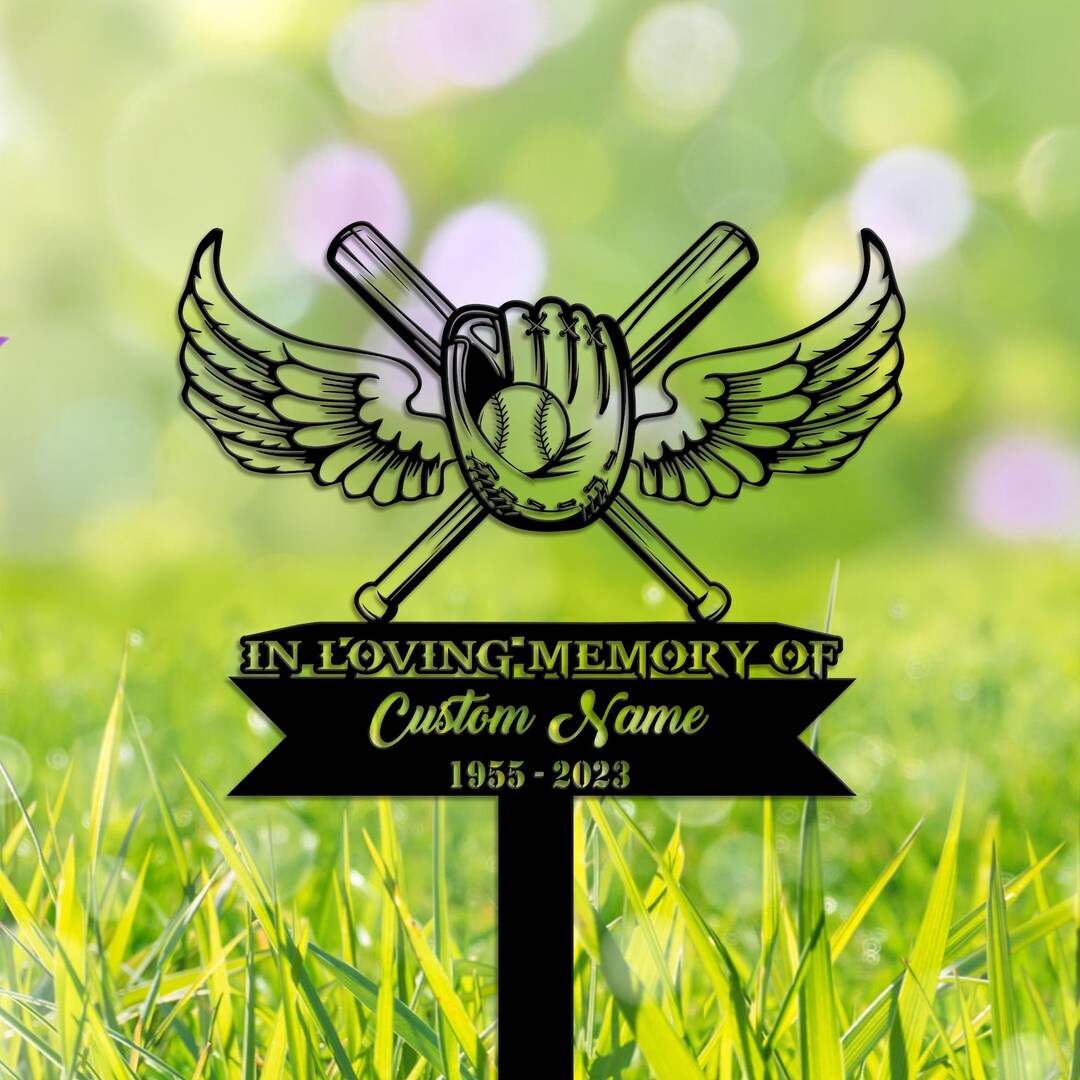 Custom Baseball With Wings Memorial Stake, Grave Marker, Remembrance ...