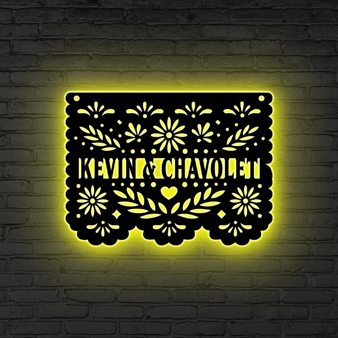 Custom Papel Picado Metal Sign Led Light, Dia De Los Muertos Decor ...