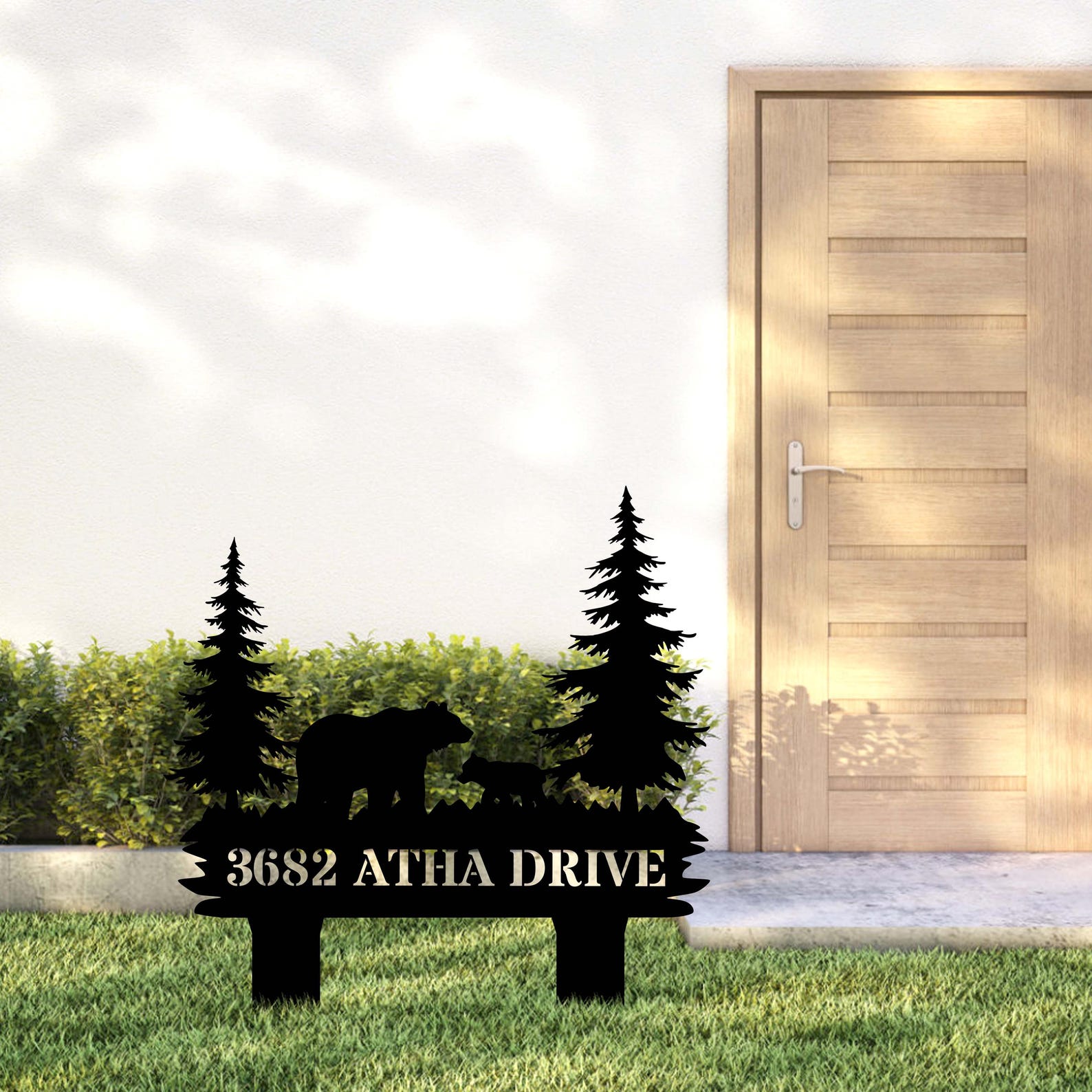 Personalized Metal Bear Cabin Sign, Bears in Woods Address Sign, Custom ...