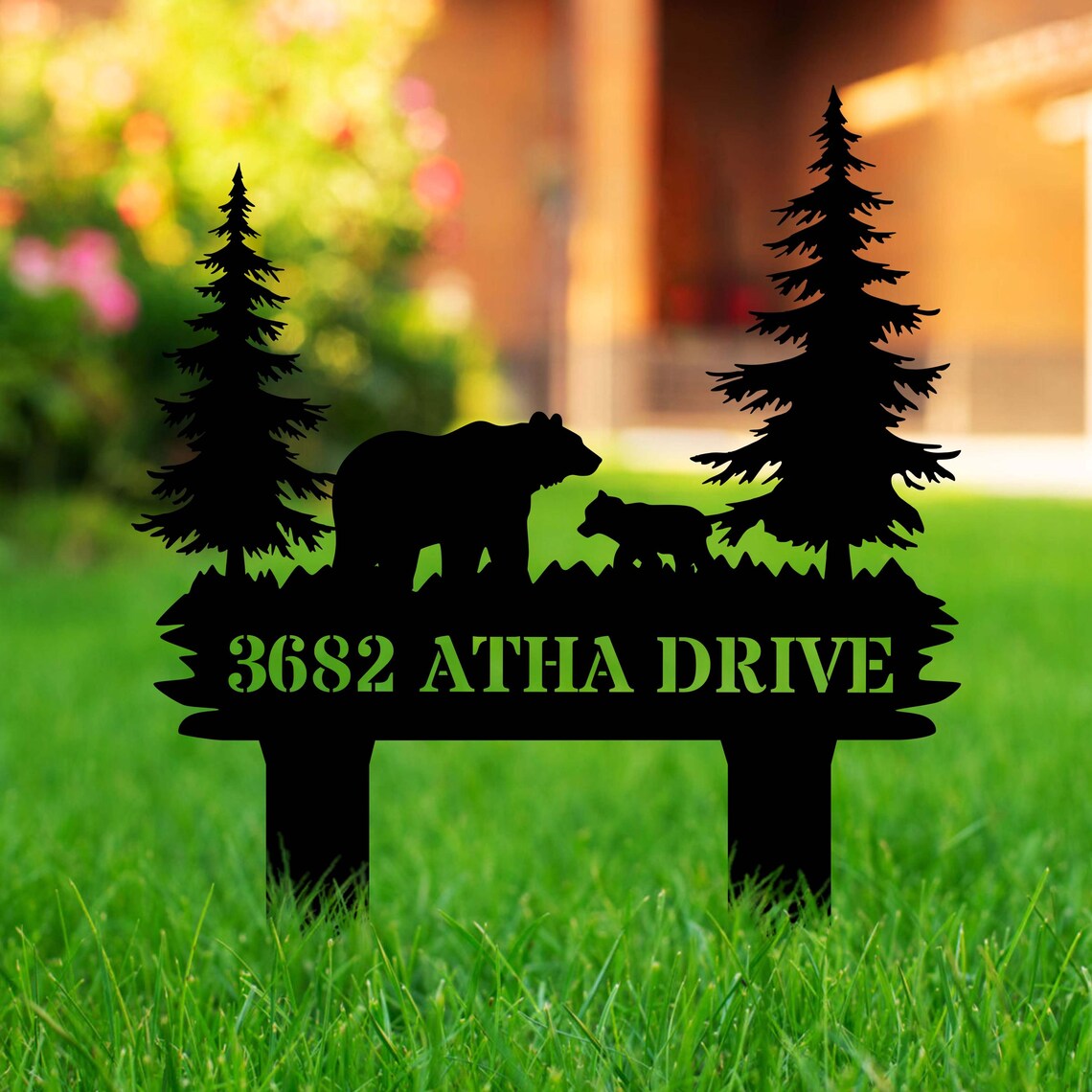 Personalized Metal Bear Cabin Sign, Bears in Woods Address Sign, Custom ...