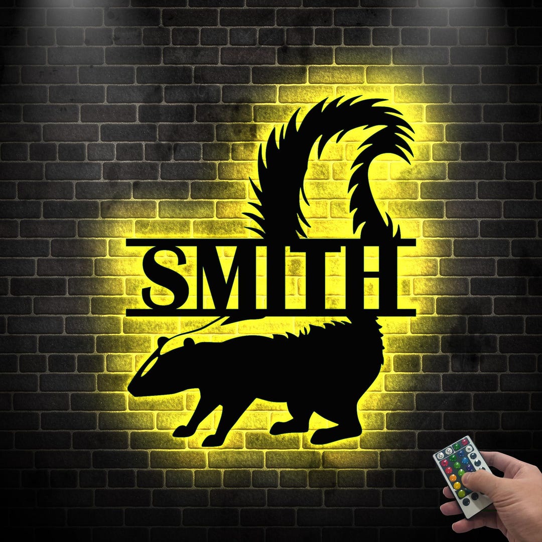Custom Skunk Metal Wall Art LED, Personalized Skunk Name Sign, Address ...