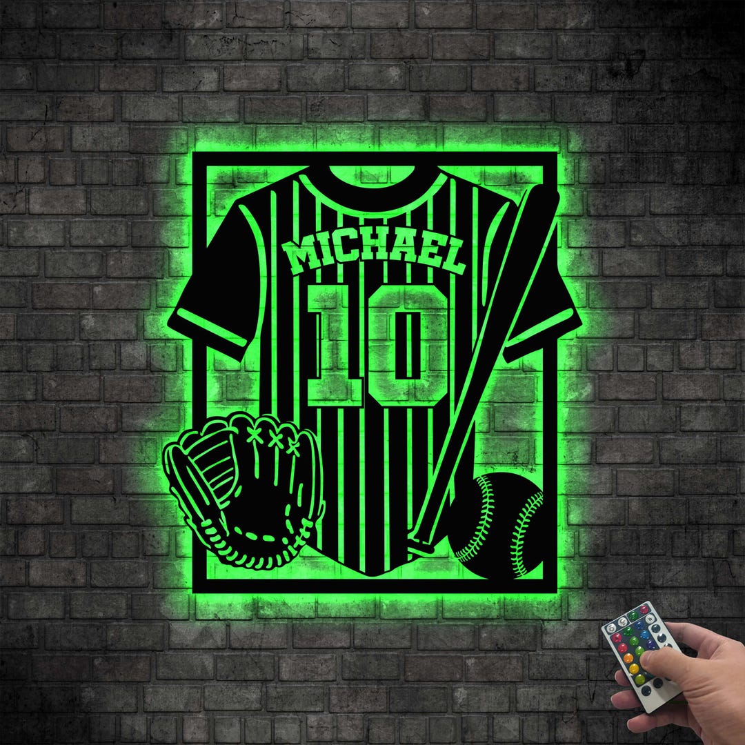 Personalized Baseball Swing Bat Metal Wall Art Led Light, Baseball ...