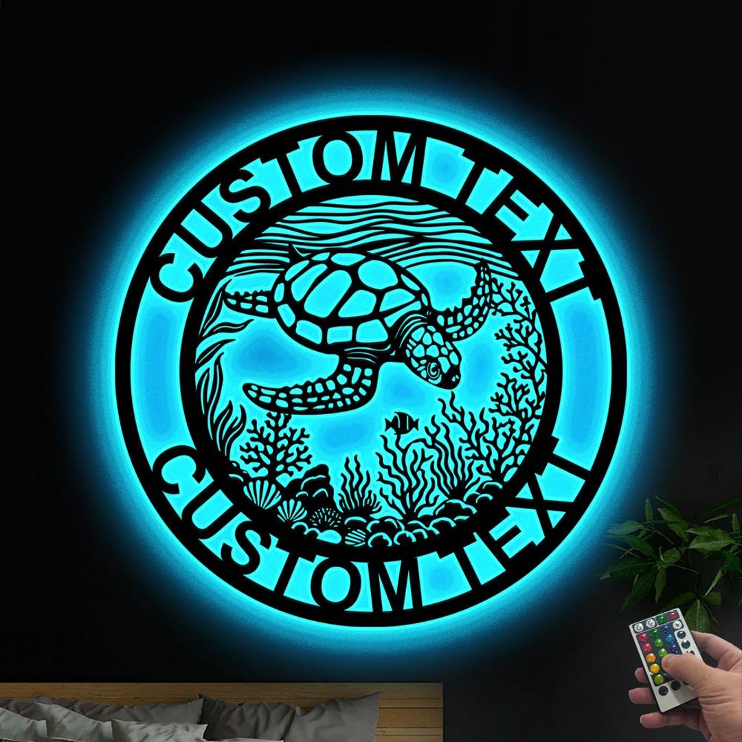 Personalized Sea Turtle Metal Sign LED Light, Marine Turtle Metal Wall ...