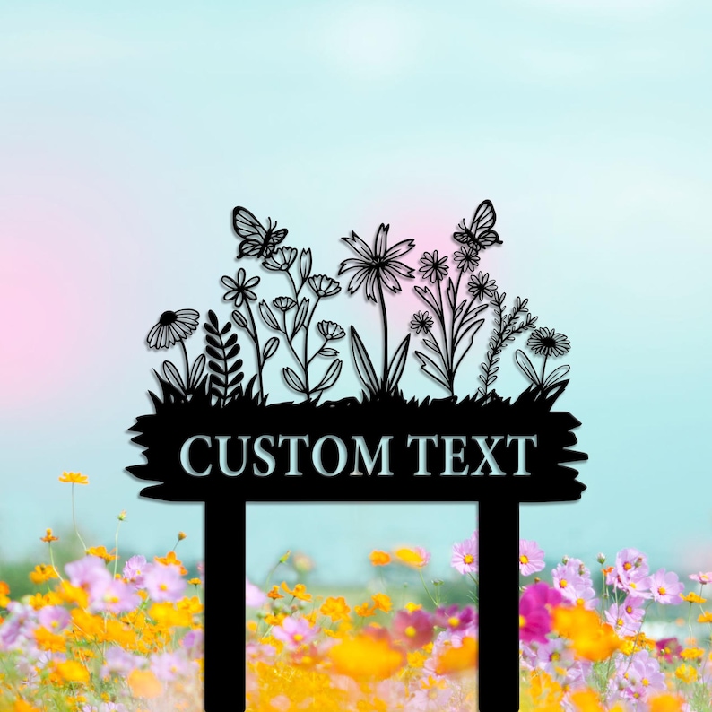 Custom Metal Garden Sign, Flower Sign With Stakes, Personalized Garden ...