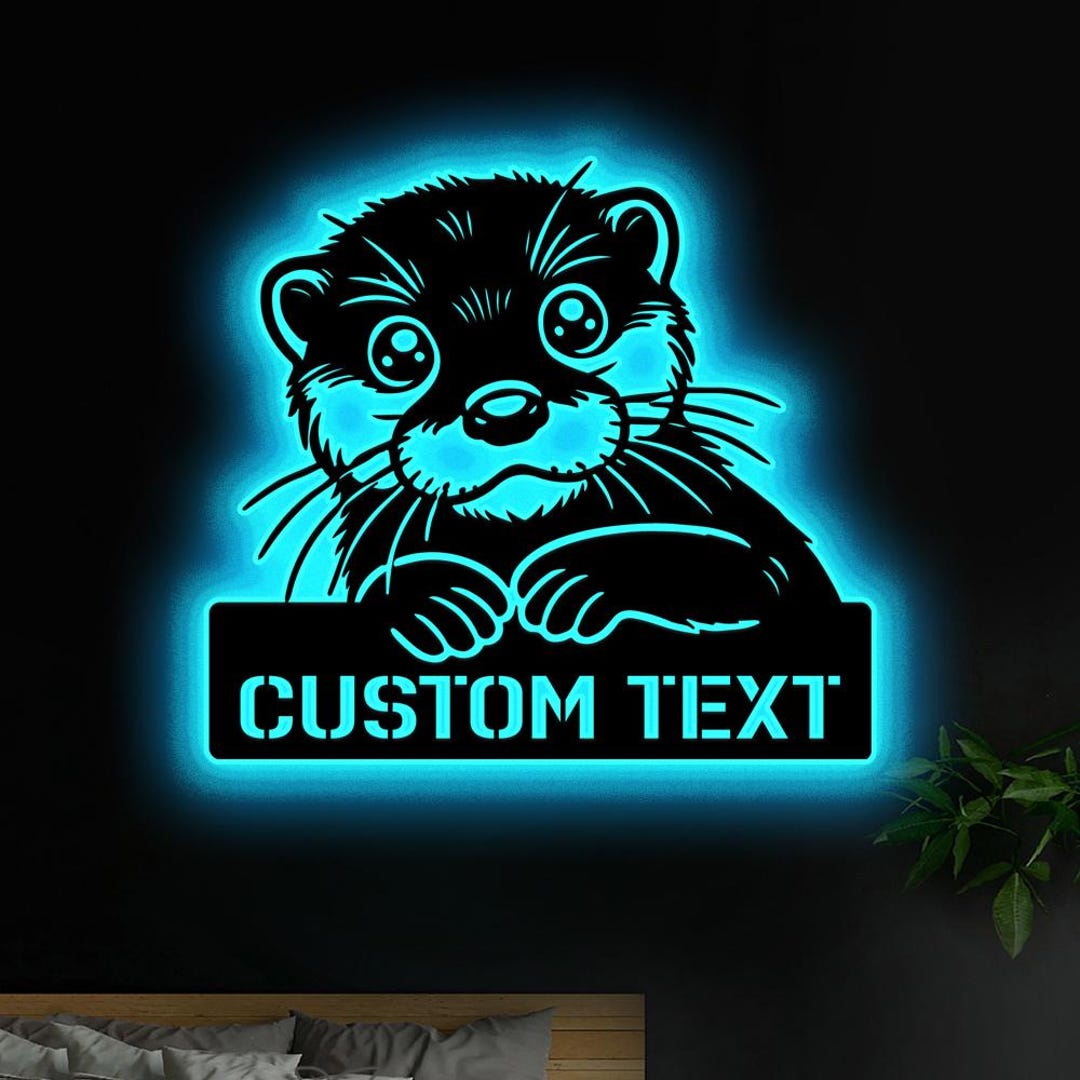 Personalized Peeking Otter Metal Wall Art LED Light - Custom Peekaboo ...