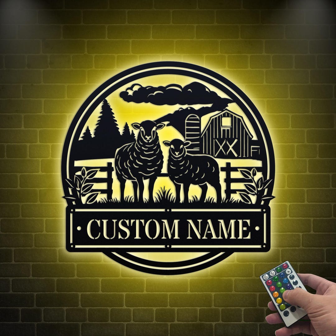 Custom Sheep Farmhouse Metal Sign Wall Art LED Lights, Sheep Farm Metal ...