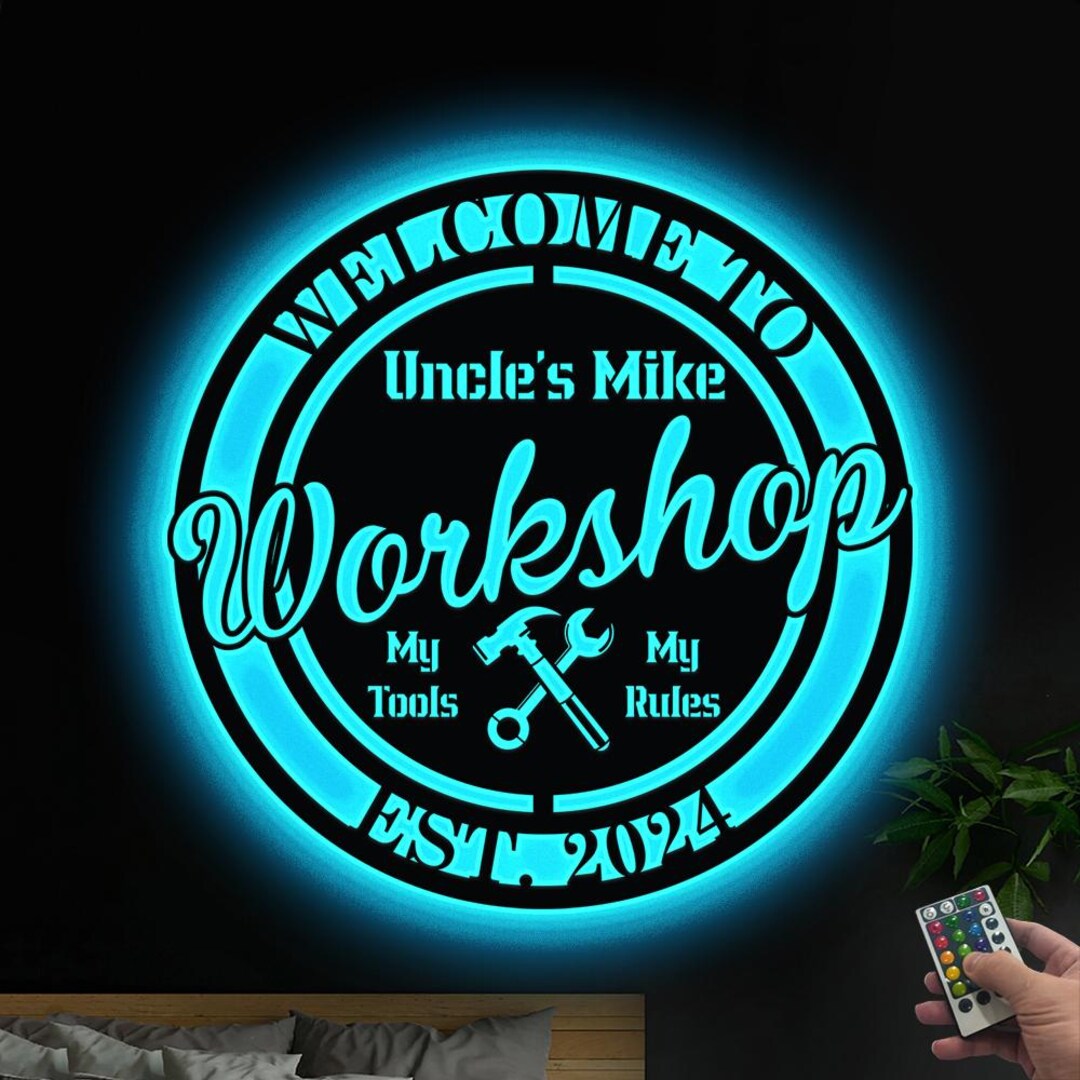 Custom Papa's Work Shop Sign LED Lights, Workshop Metal Sign, Xmas Gift ...