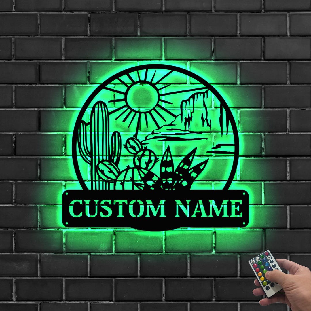 Custom Cactus Metal Sign LED Light,personalized Cactus Name Signs ...