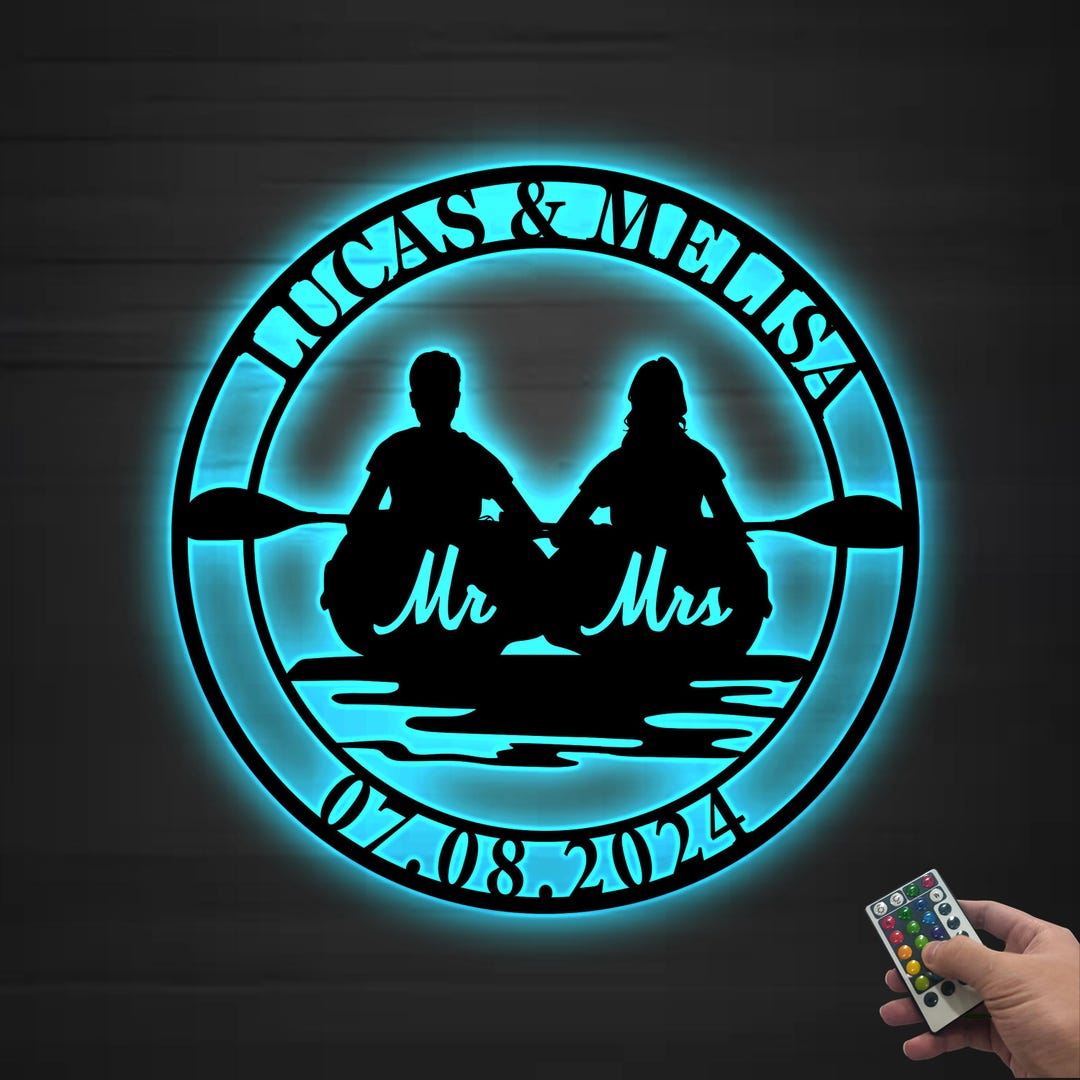 Personalized Lake House Metal Sign Led Light, Custom Kayak Couple Metal ...