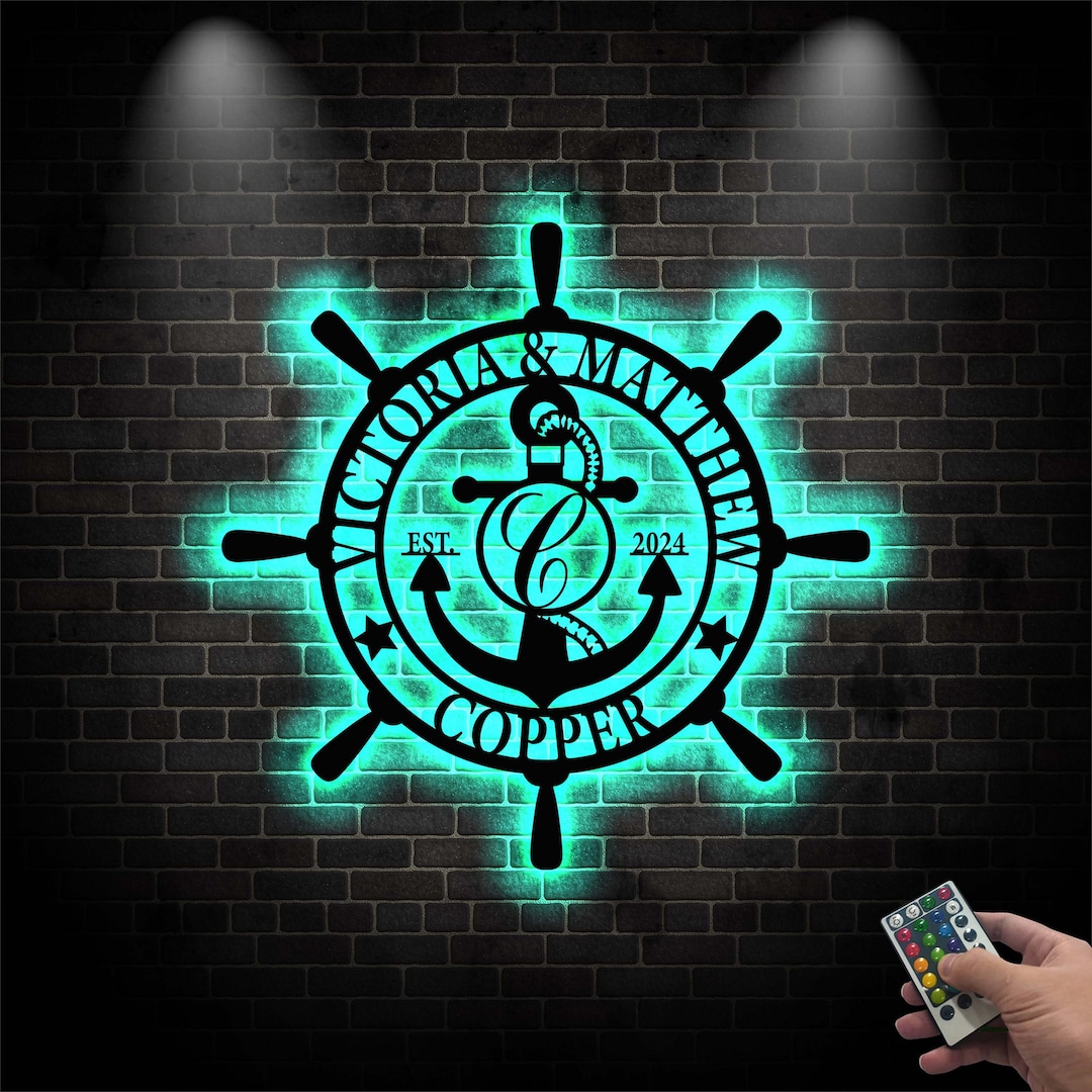 Personalized Metal Anchor Name Sign Led Light, Marine Metal Sign ...