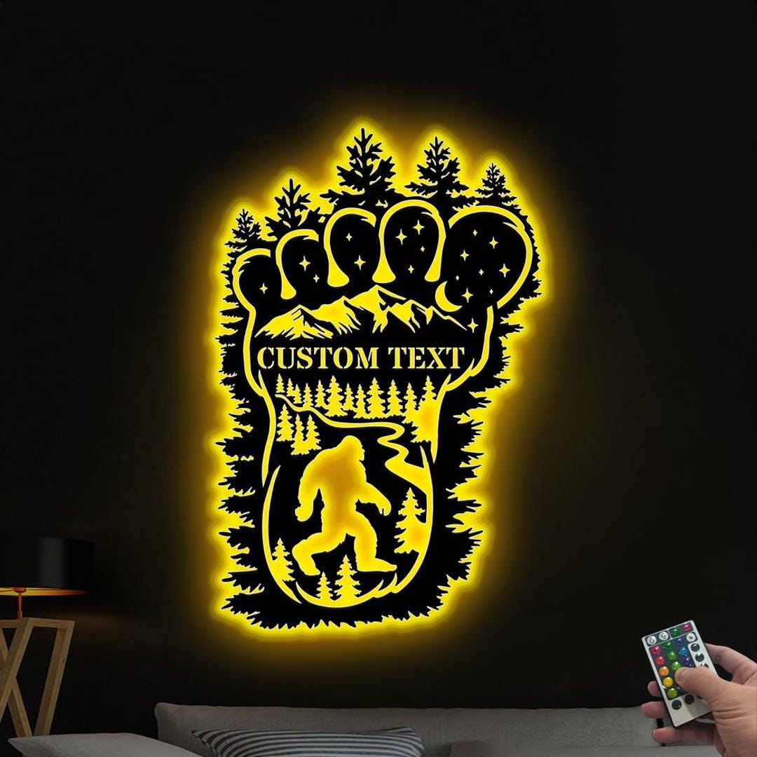 Custom Bigfoot Metal Wall Art With LED Lights, Bigfoot Art Mountain ...