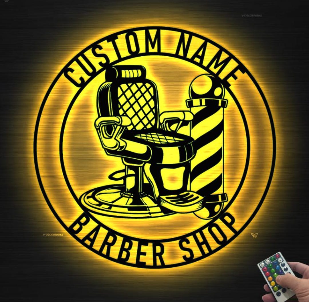 Custom Barber Shop Metal Wall Art LED Light, Personalized Barber Shop ...