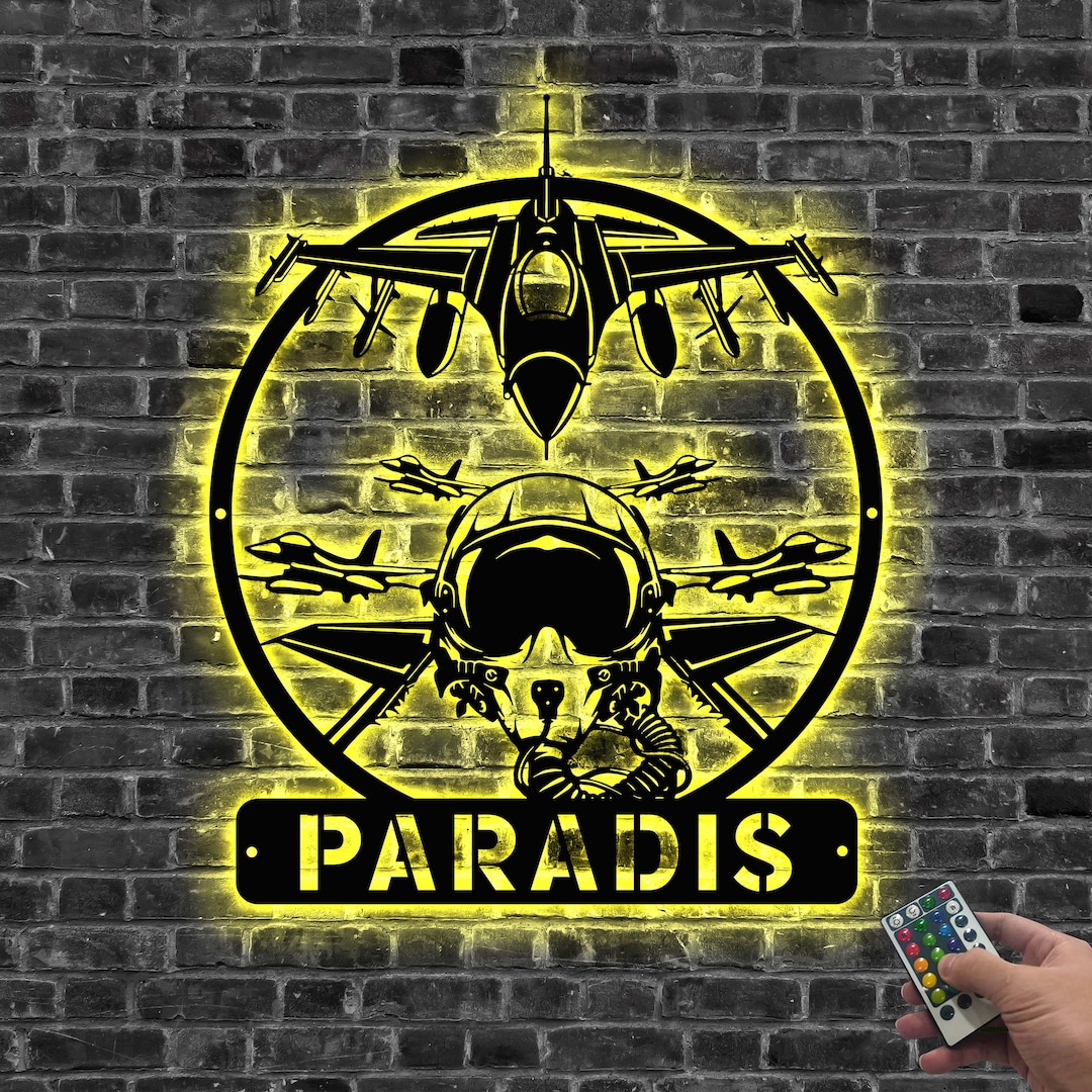 Custom Fighter Jet Pilot Metal Wall Art LED Light Personalized Aircraft ...
