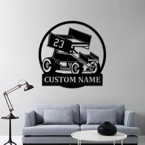 Custom Sprint Car Metal Wall Art LED Lights, Personalized Sprint Car ...