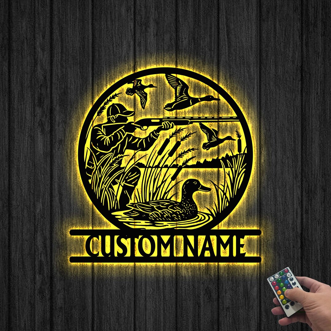 Custom Duck Hunting Metal Wall Art LED Light Personalized Hunter Name ...
