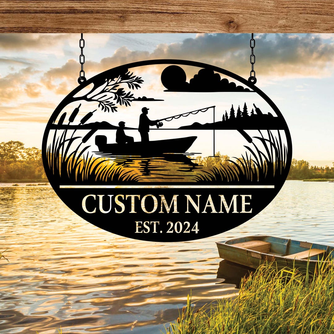 Custom Metal Fishing Sign, Personalized Metal Lake House Name Sign ...