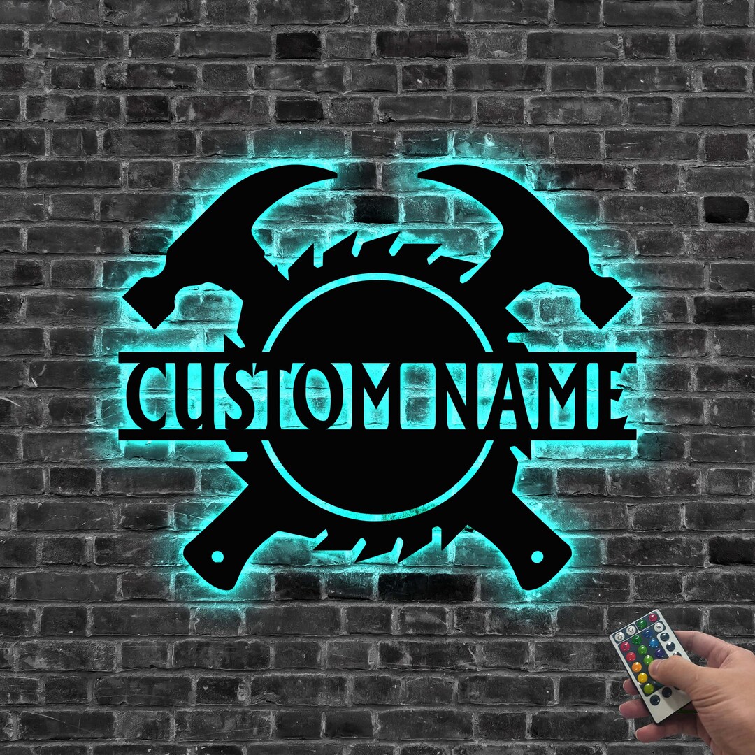 Personalized Saw Blade Metal Wall Art LED Lights, Custom Logger Name ...