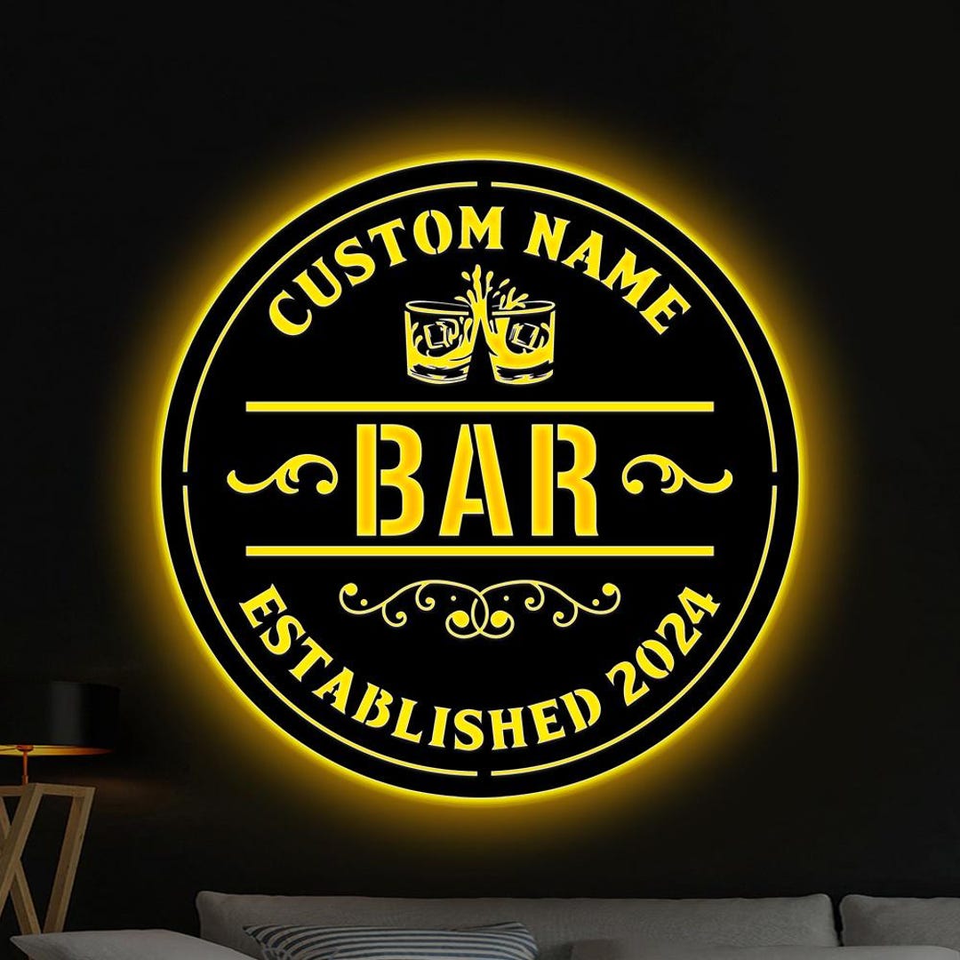 Personalized Bar Sign With LED Lights, Custom Bar Metal Wall Art, Bar ...