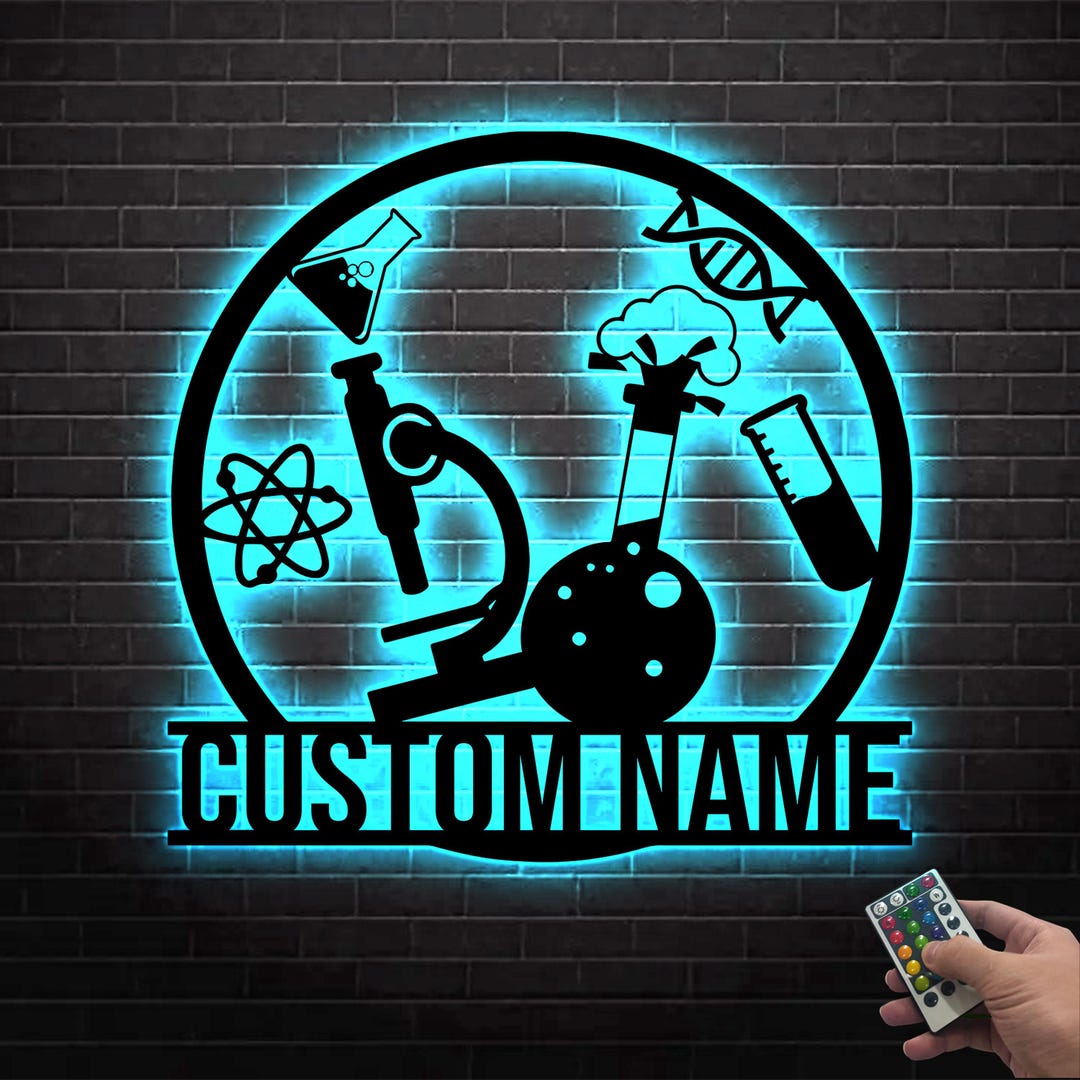Personalized Scientist Metal Wall Art LED Light Custom Science Teacher ...