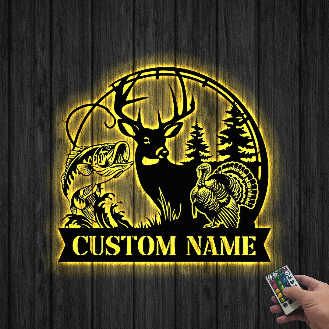 Custom Deer Turkey Hunting Metal Sign Led Lights, Hunter Name Sign,deer ...