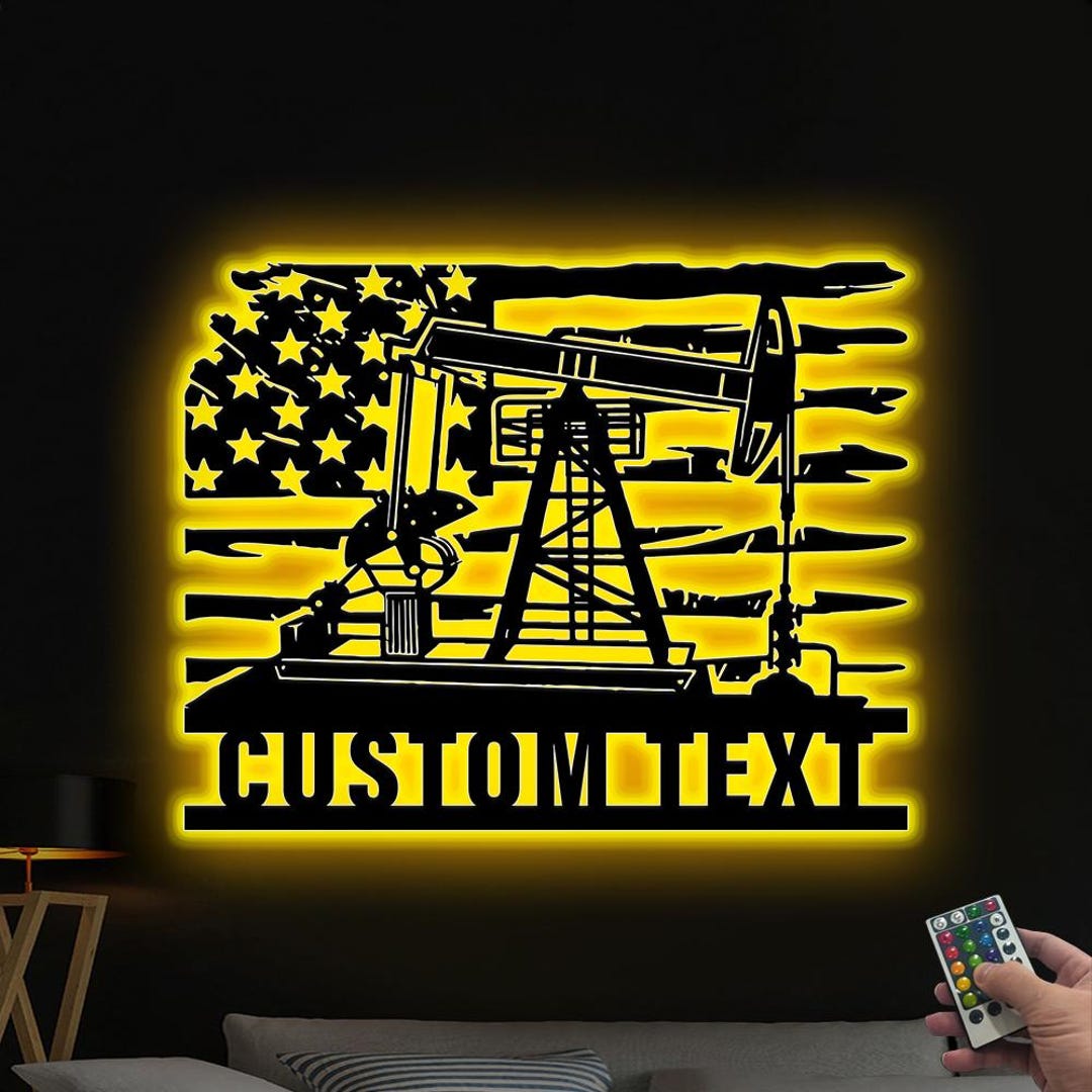 Personalized Oil Field Name Sign Led Lights, Custom US Flag Oil Rig ...