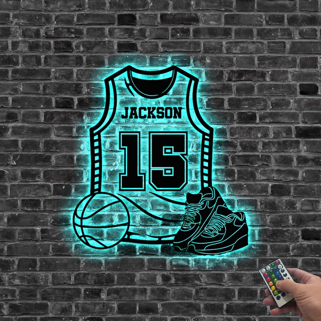 Personalized Basketball Jersey Metal Wall Art LED Light,custom ...