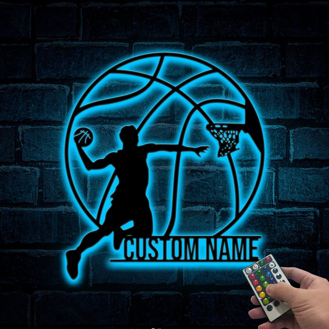Custom Man Basketball Metal Wall Art LED Basketball Sign Personalized ...