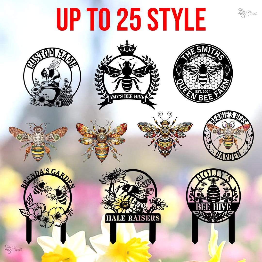 Custom Bee Garden Sign, Personalized Metal Yard Decor, Beekeeper Gift ...