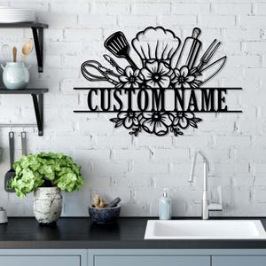 Custom Baking Metal Wall Art, Personalized Baker Name Sign Kitchen ...