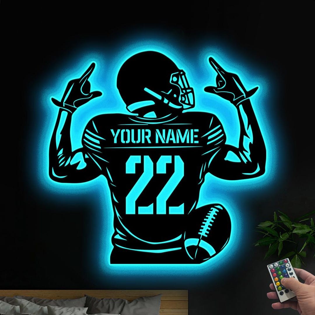 Custom US Football Player Metal Wall Art Led Lights,personalized ...