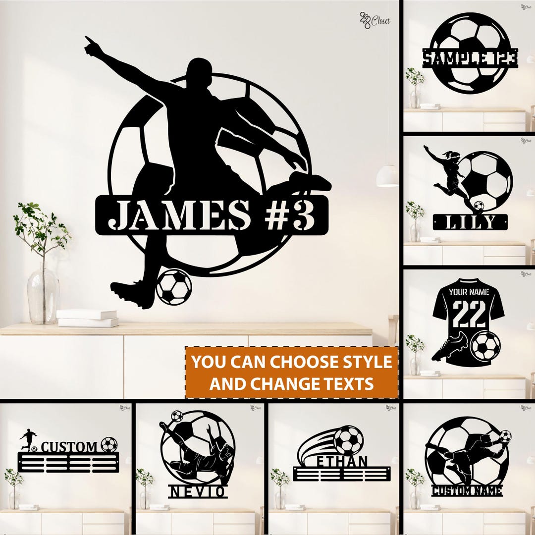 Custom Soccer Player Sign, Personalized Name & Number Wall ...