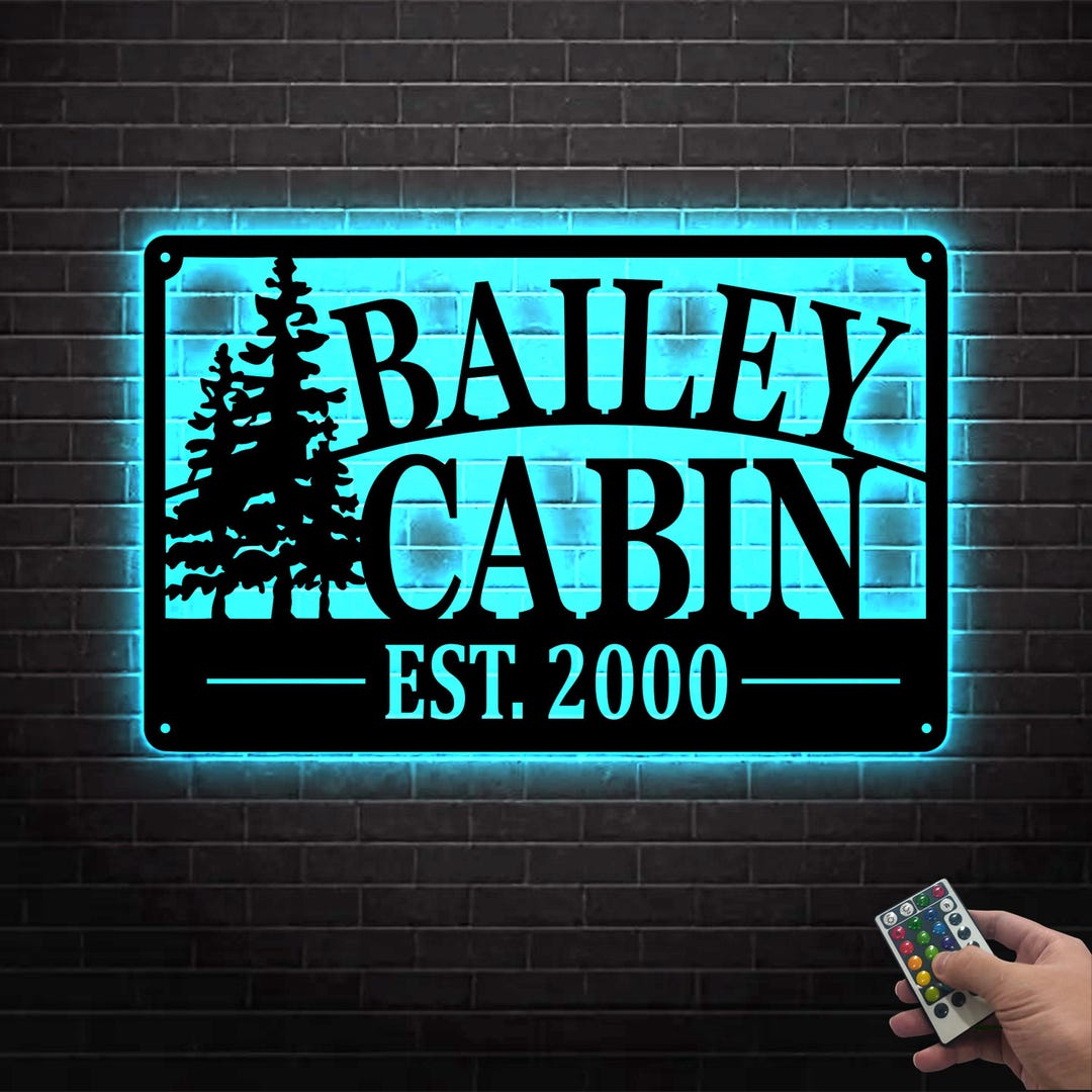 Custom Cabin LED Light Sign, Cabin Wall Sign, Lake House Metal ...