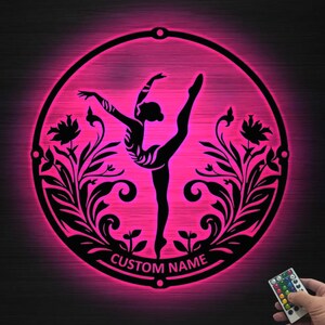 Custom Female Gymnastics Metal Wall Art LED Light Personalized Girl ...