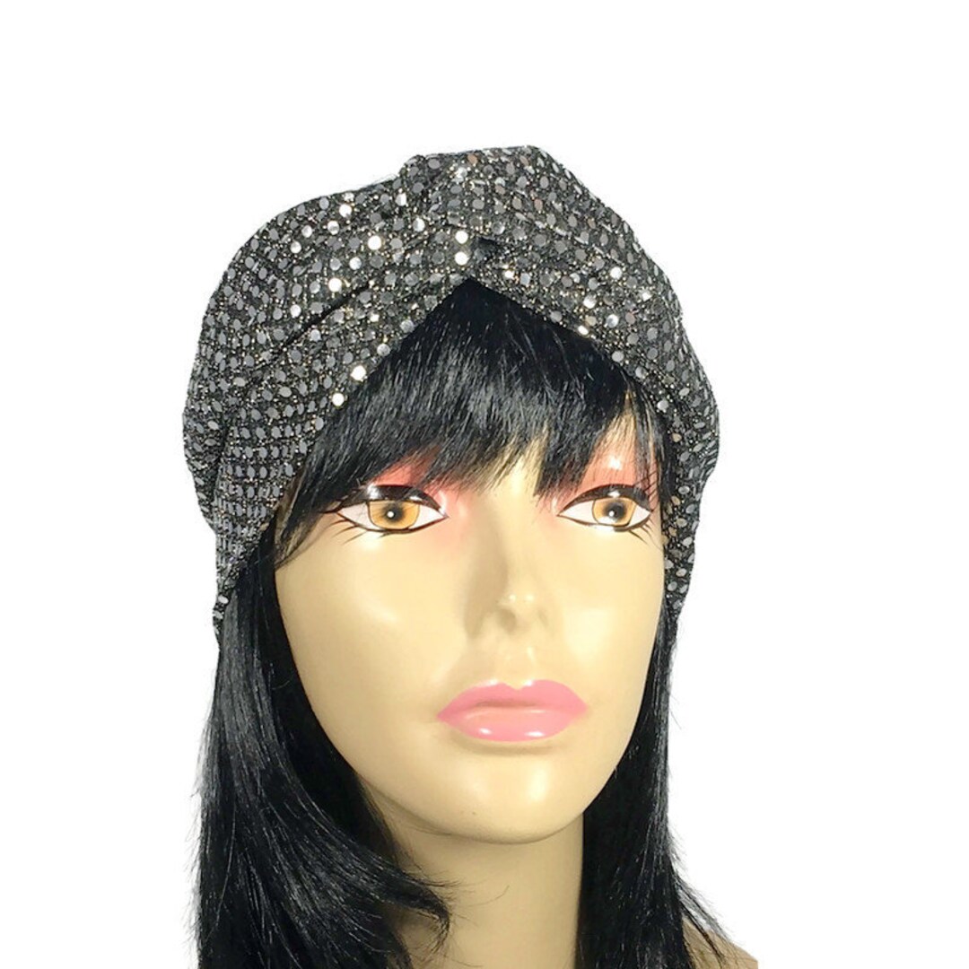 Silver Faux Sequin Turban Mock Turban Headband Turban Head Wrap Silver ...