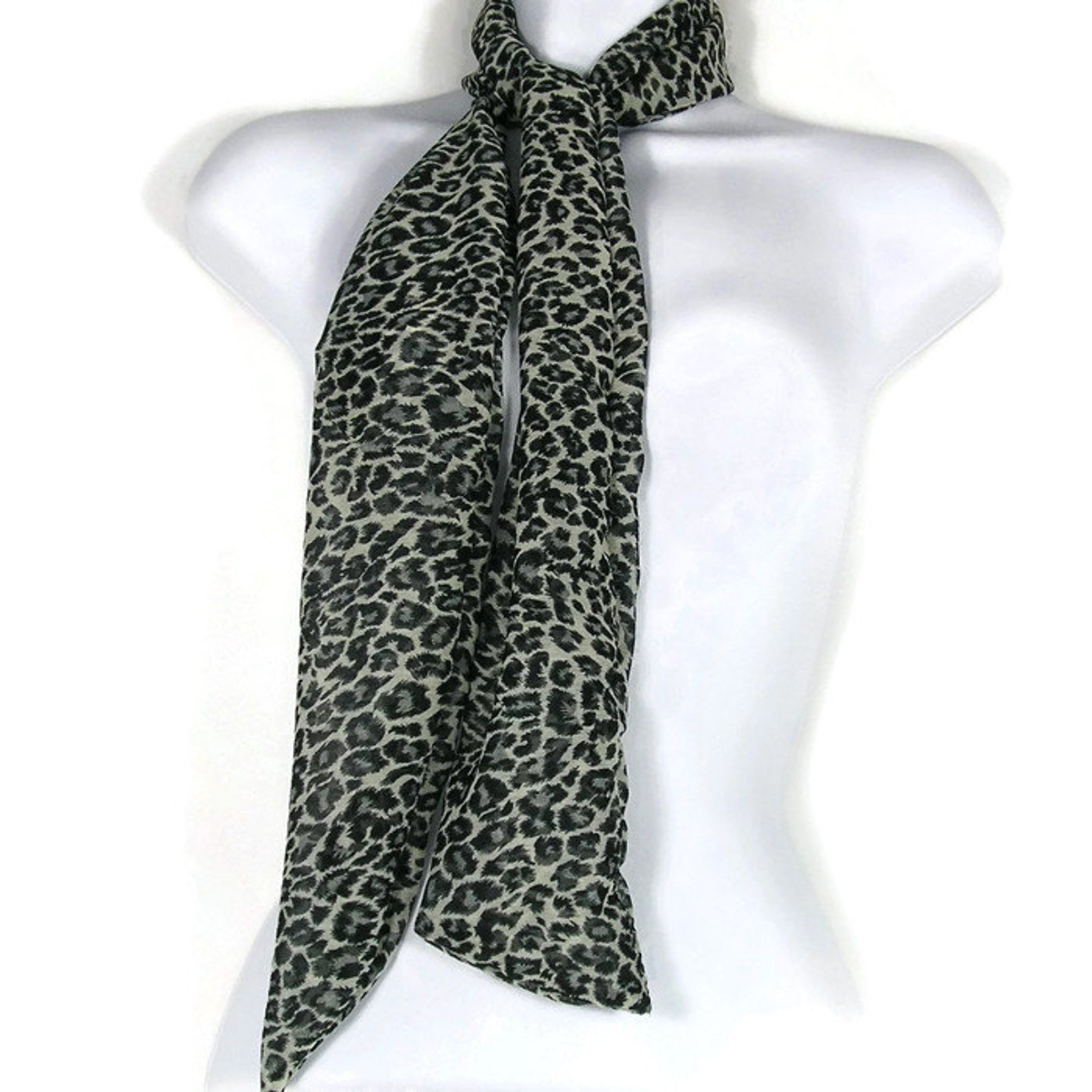Leopard Print Chiffon Skinny Scarf Headscarf Gray Leopard | Etsy