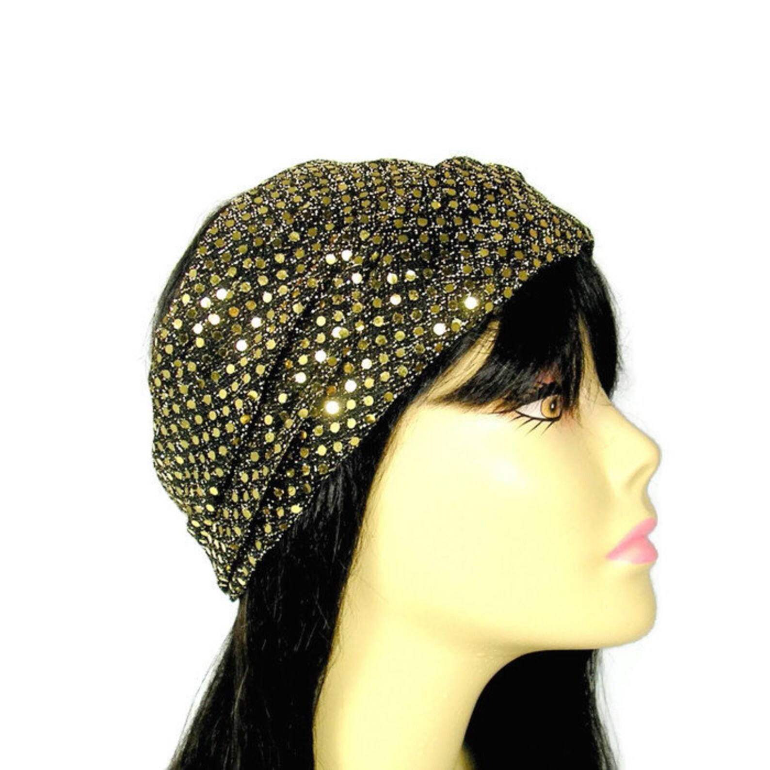 Custom SIZE Confetti Dot Black and Gold Sequin Head Wrap | Etsy