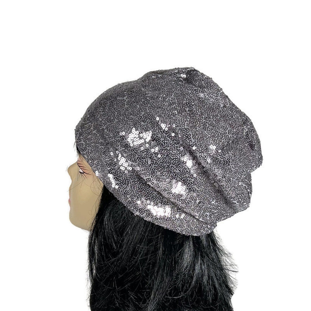 Gray Sequin Hat Sparkly Gray Sequin Hat Sequin Slouchy Beanie Dark ...
