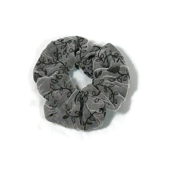 Black and Grey Lace Scrunchie Lace Scrunchie Gray Mesh | Etsy