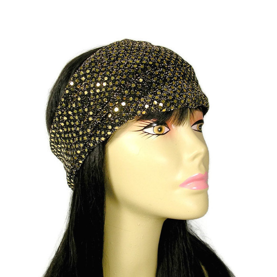 Custom SIZE Confetti Dot Black and Gold Sequin Head Wrap Gatsby ...