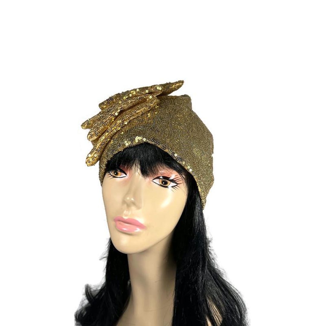 Gold Turban Gold Sequin Hat Sequin Slouchy Beanie Glamorous Sequin Hat for Hair Loss Sparkly ...