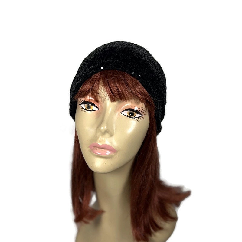 Sequin Beanie Black Sequin Cloche Black Sequin Skullcap Sequin Toque ...