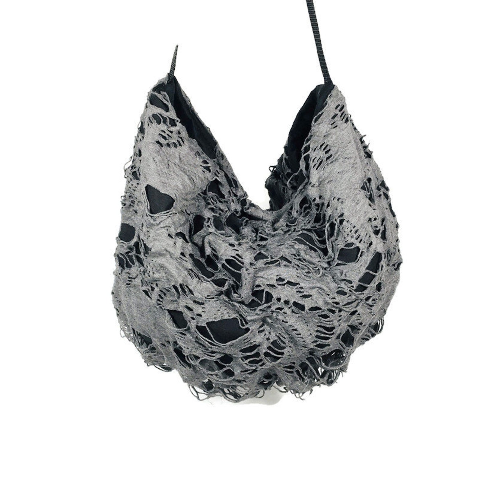 Grunge Hobo Bag Goth Hobo Bag Black and Gray Shredded Hobo | Etsy