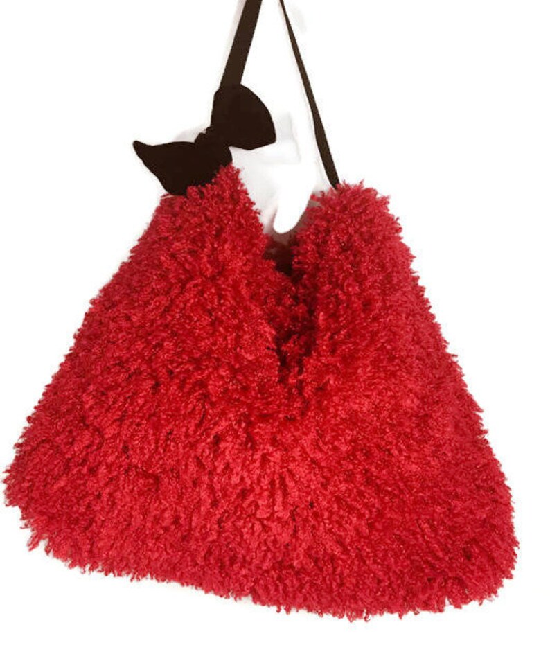 Red Hobo Handbag Red Faux Fur Hobo Bag Curly Lamb Purse Hobo - Etsy