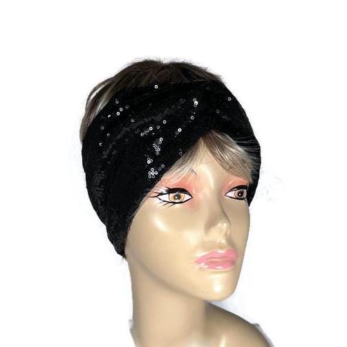 Black Sequin Turban Black Sequin Headwrap Black Sequin Headband Faux ...