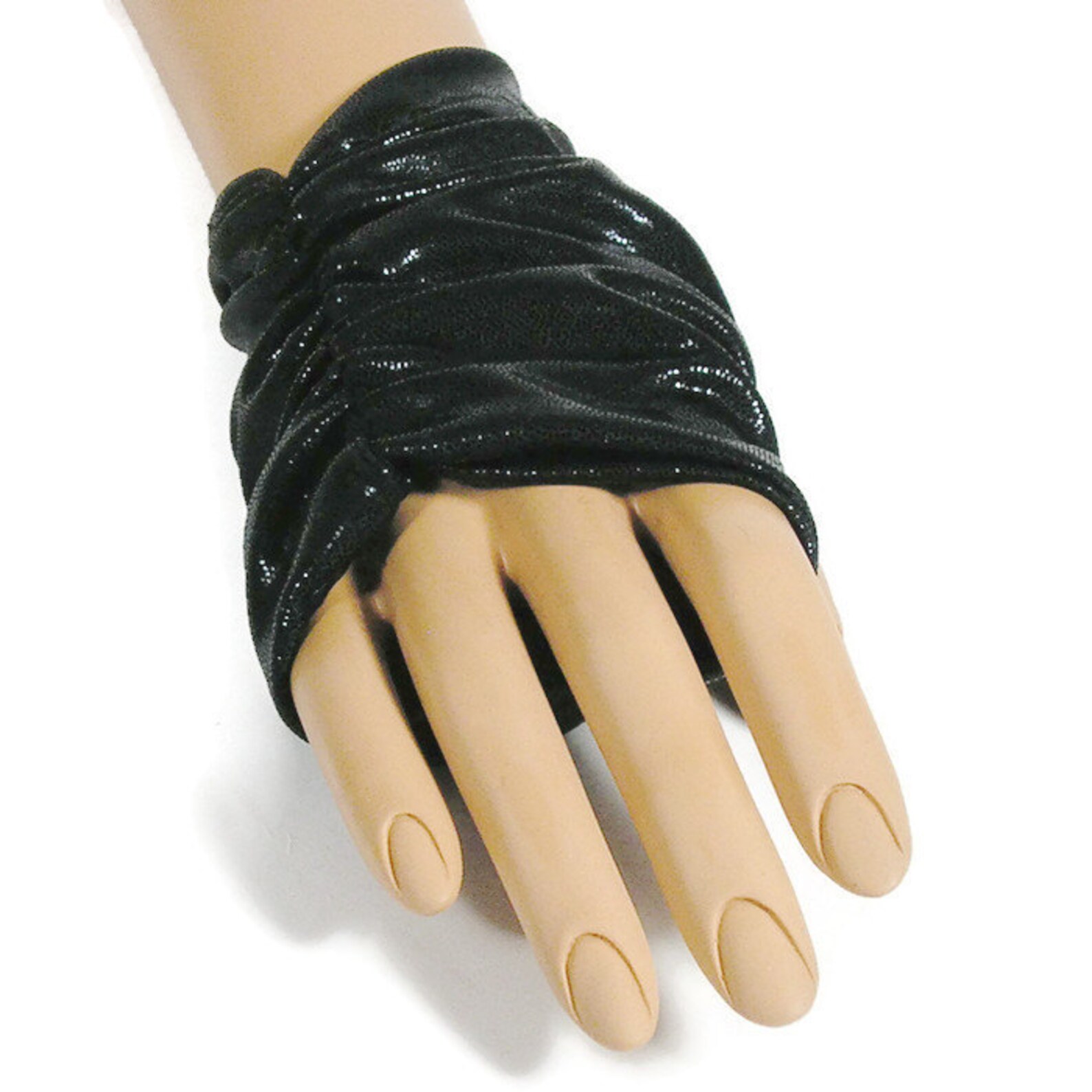 Black Faux Leather Fingerless Glove Cuff Set Edgy Vegan Fingerless ...