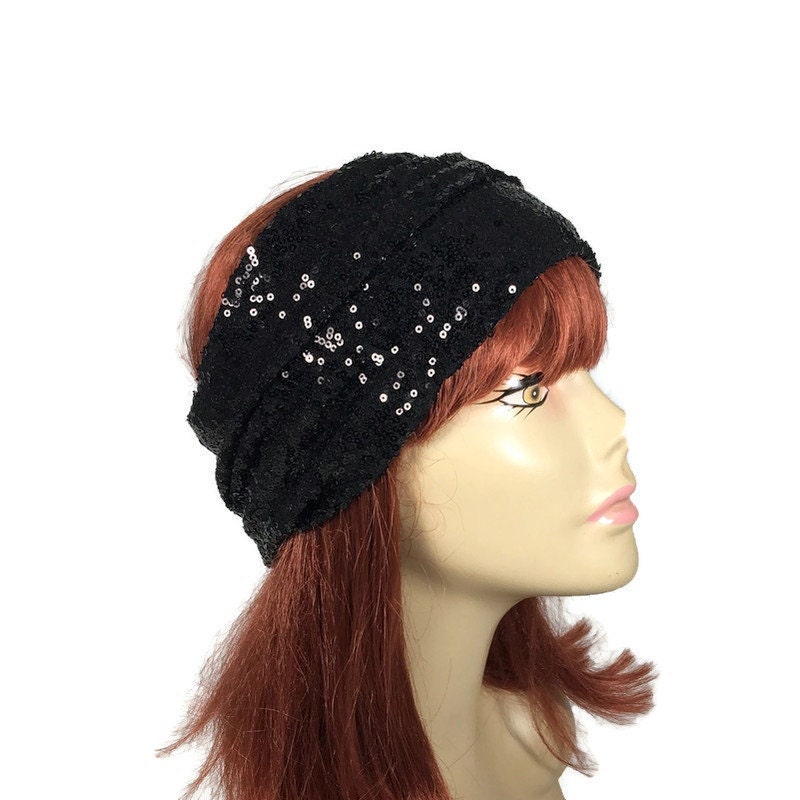 Black Sequin Headwrap Glam Headwrap Black Sequin Head Wrap Sequin ...