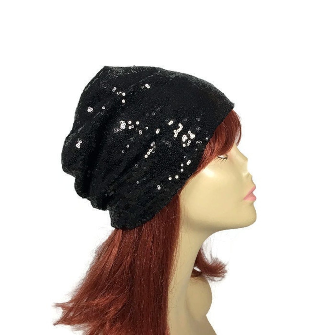 Black Sequin Hat CUSTOM Size/lining Sequin Slouchy Beanie Black Tiny ...