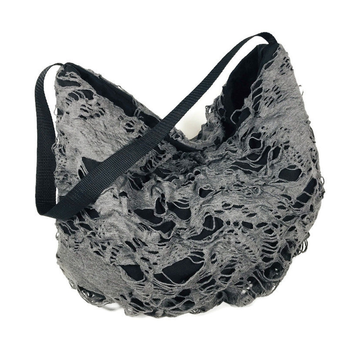 Grunge Hobo Bag Goth Hobo Bag Black and Gray Shredded Hobo | Etsy