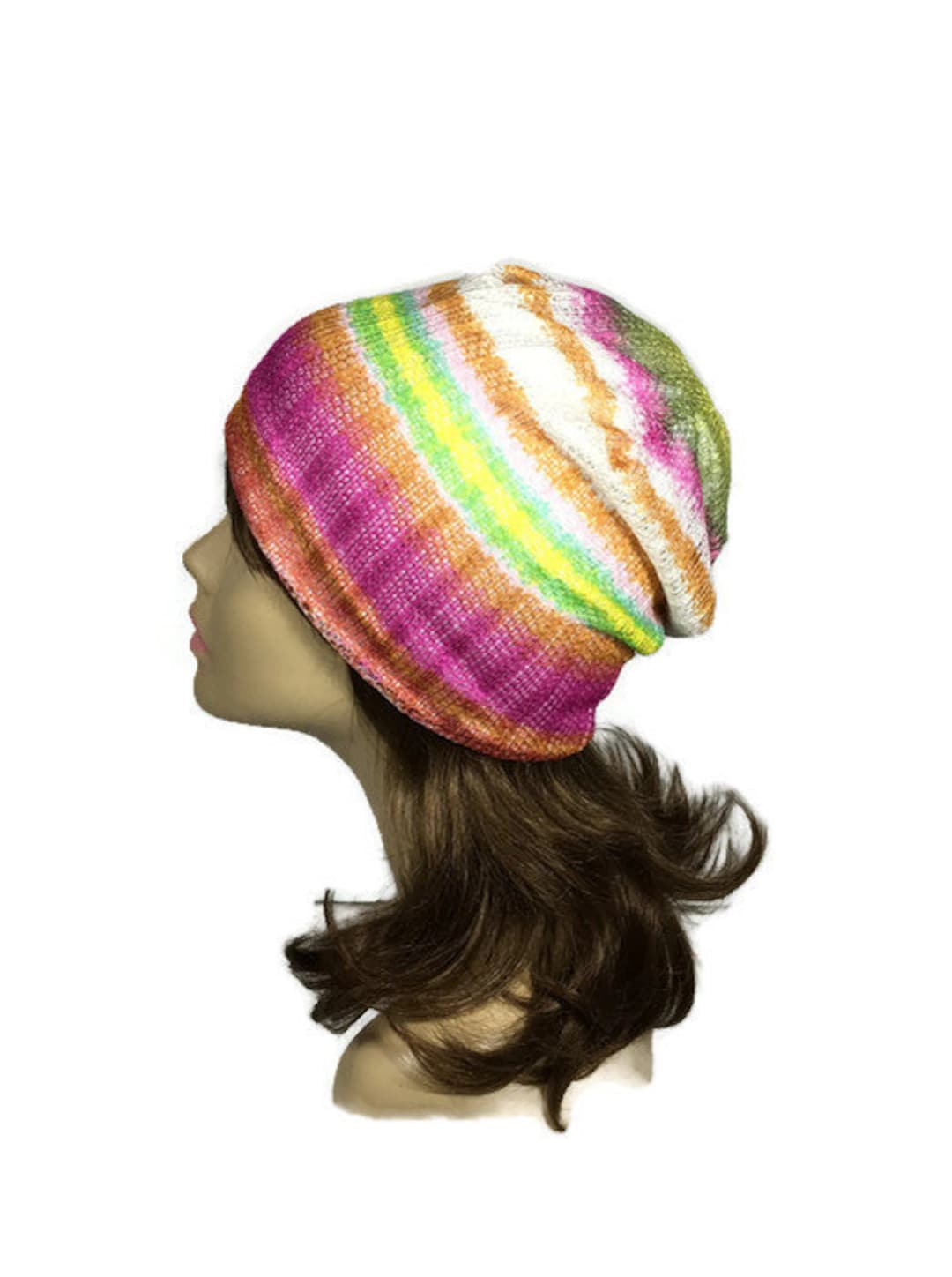 Lightweight Summer Knit Hat Slouchy Beanie Pink Green White Summer Hat ...