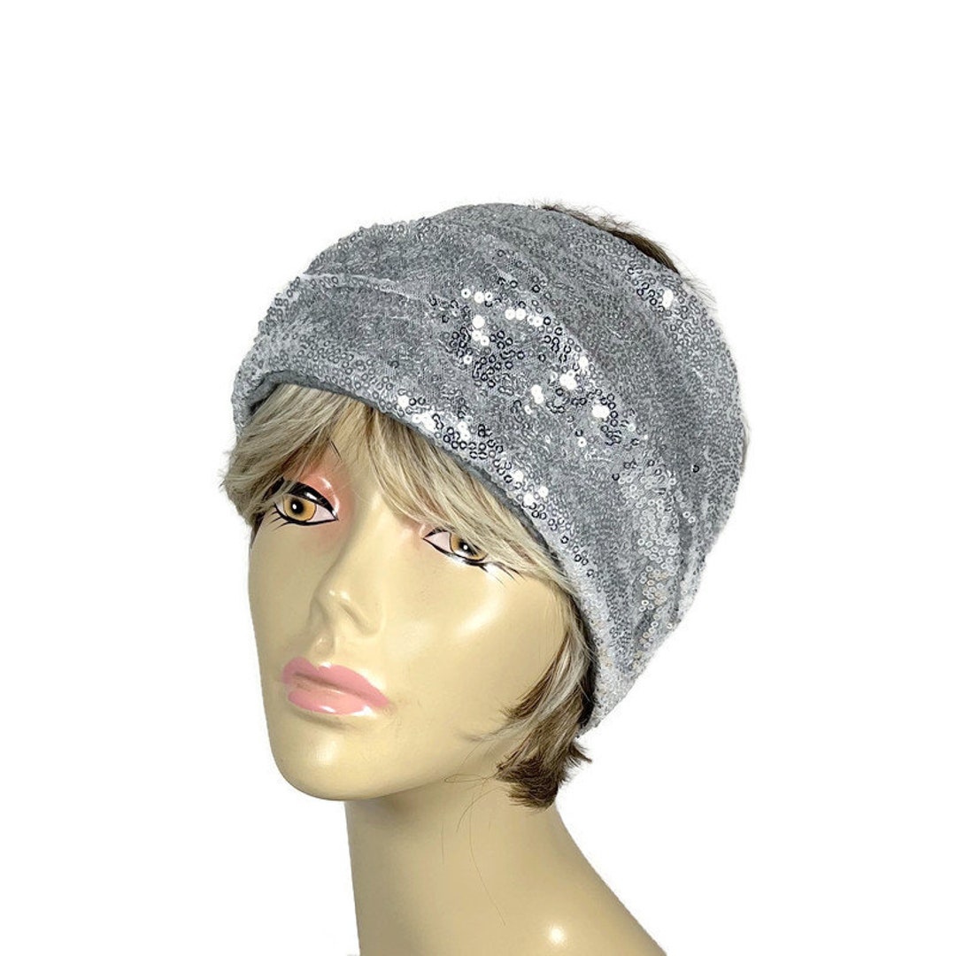Silver Sequin Headband Silver Sequin Headwrap Silver Sequin Headscarf ...